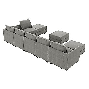 HONBAY Oversized Sectional Sofa with Wide Chaise Reversible Sectional Modular Sofa Couch with Ottomans U Shaped Corner Sectional with Storage for Living Room, Office, Spacious Space,Grey
