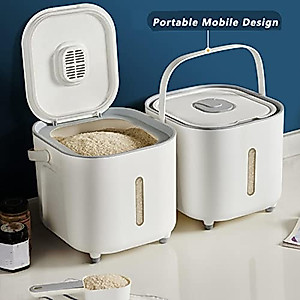 ACGrade Cereal Rice Food Storage Containers,22 Lbs Rice Dispenser,Large Rice Storage Container with Lid,Household airtight Rice Container,for Flour, Cereal,Dry Food Storage, White, 11*10*9 inch