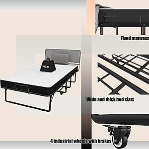 Folding Bed with 5" Memory Foam Mattress, 75" x 39" Twin Guest Bed with Headboard, Portable Rollaway Bed with Sturdy Frame, Home Camping Office Vacation Nursing