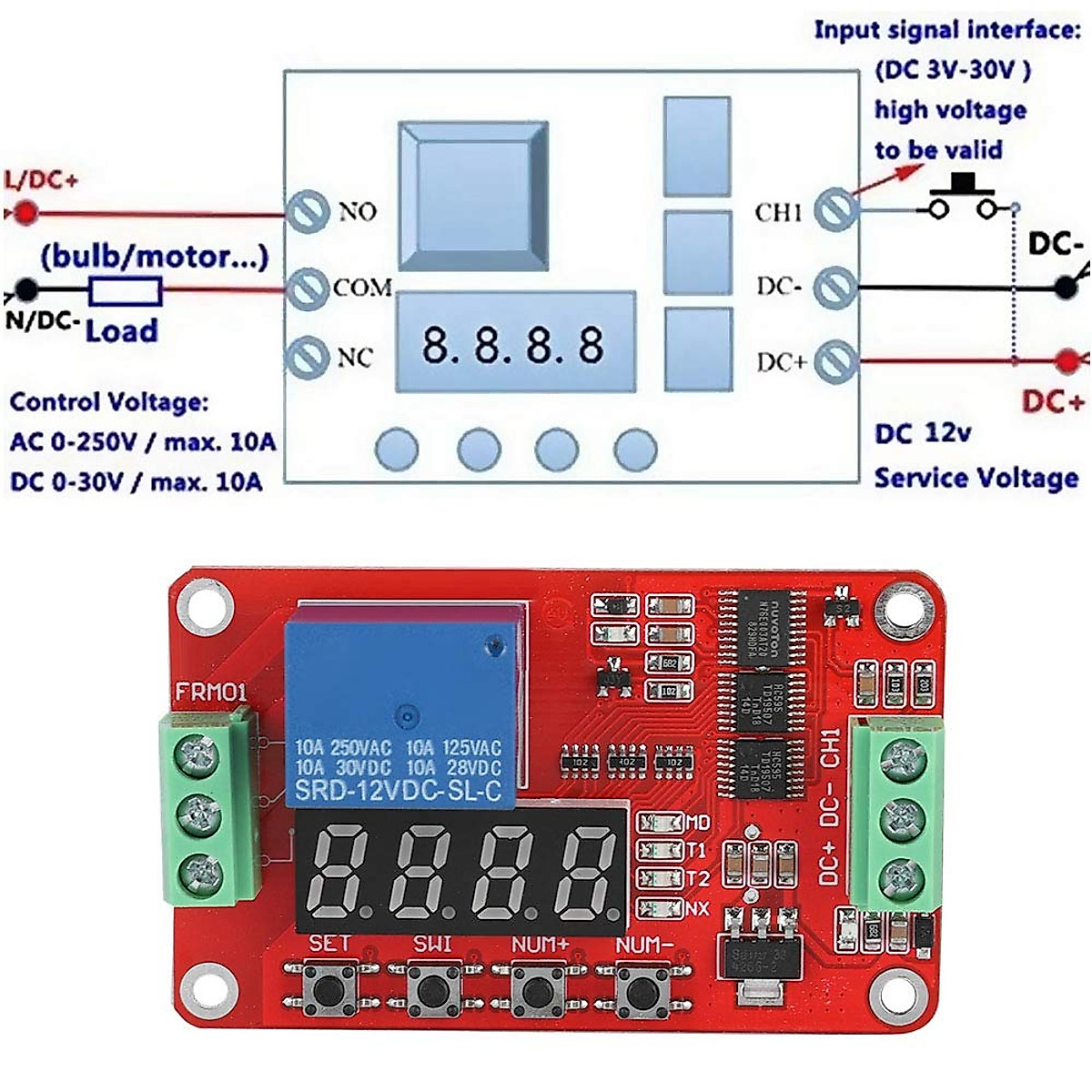 FRM01 Multifunction Infinite Loop Timing Self-Lock Relay Cycle Timer Module Automation Delay