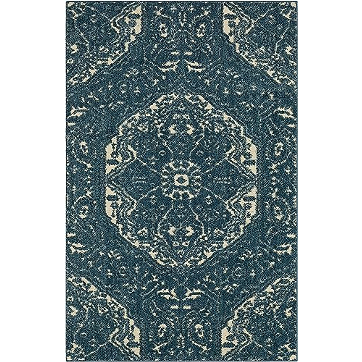 Mohawk Home Francesca Ornamental Medallion Denim Blue 5' x 8' Shag Area Rug Perfect for Living Room, Dining Room, Office