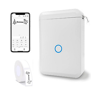 Label Makers D110 Portable Mini Bluetooth Label Printer Wireless Labeler Machine with Tape Small Smart Phone Handheld Sticker Multiple Templates Font Icon Easy to Use Inkless Rechargeable