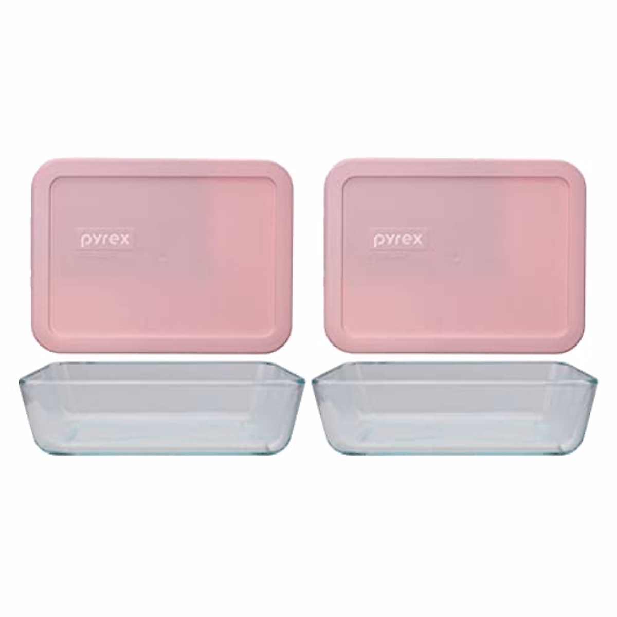 Pyrex (2) 7210 3 Cup Glass Dishes & (2) 7210-PC Loring Pink Lids Made in the USA