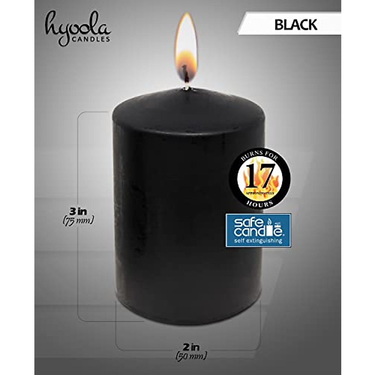 Hyoola Black Pillar Candles 2x3 Inch - 4 Pack Unscented Pillar Candles - European Made