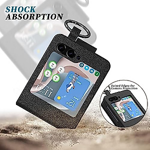 Singolas for Galaxy Z Flip 5 Case, Samsung Z Flip 5 Case Wallet Card Holder Slot Leather Flip Protective Samsung Galaxy Z Flip 5 Case with Ring Shockproof Pocket Case for Samsung Z Flip 5 5G, Black