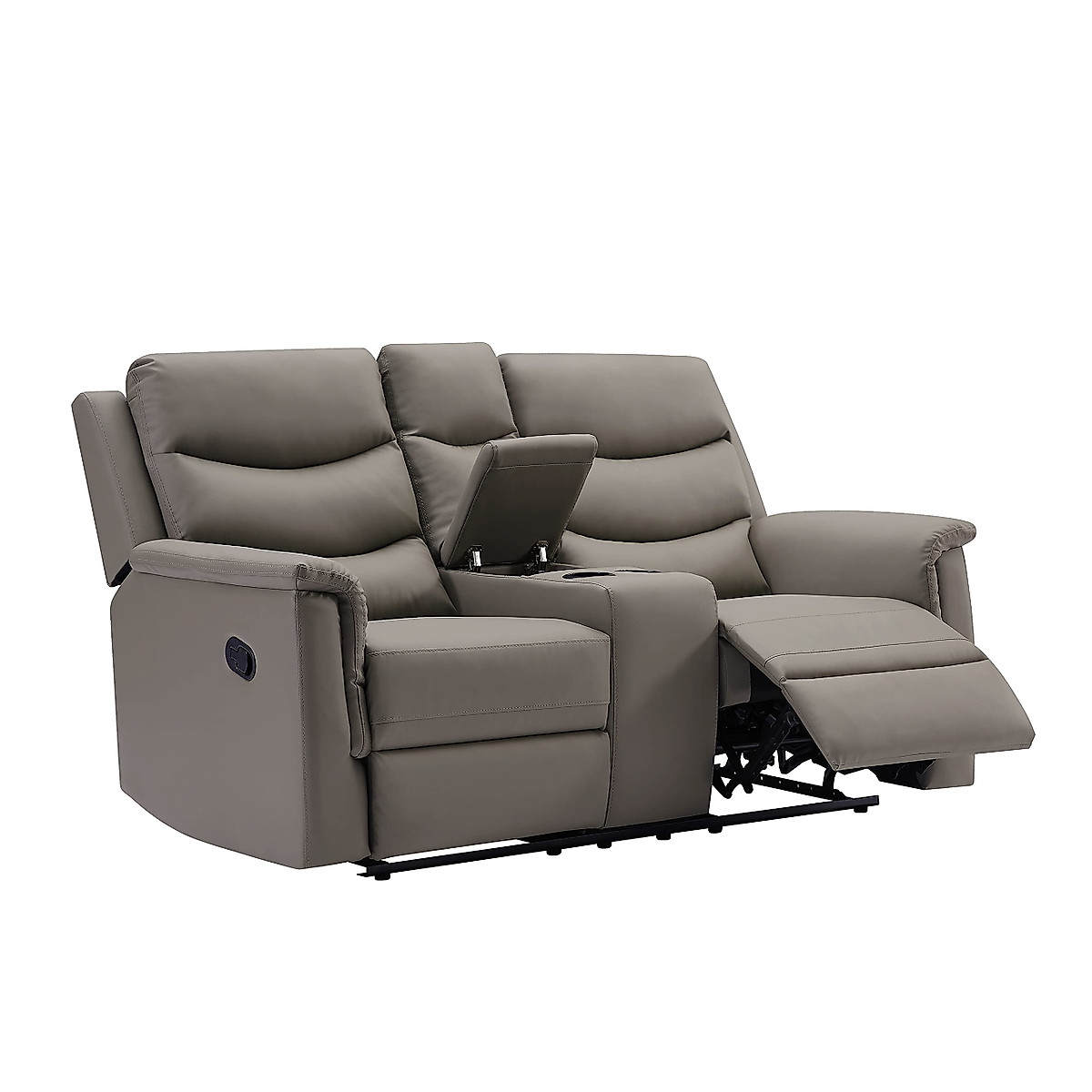 Verfur Manual Double Reclining Loveseat with Storage Console,Faux Leather Upholstered Recliner Love Seat w/Cupholders and Footrest, 2-Seater Motion Sofa Couches Home Theater Seating RV Furniture