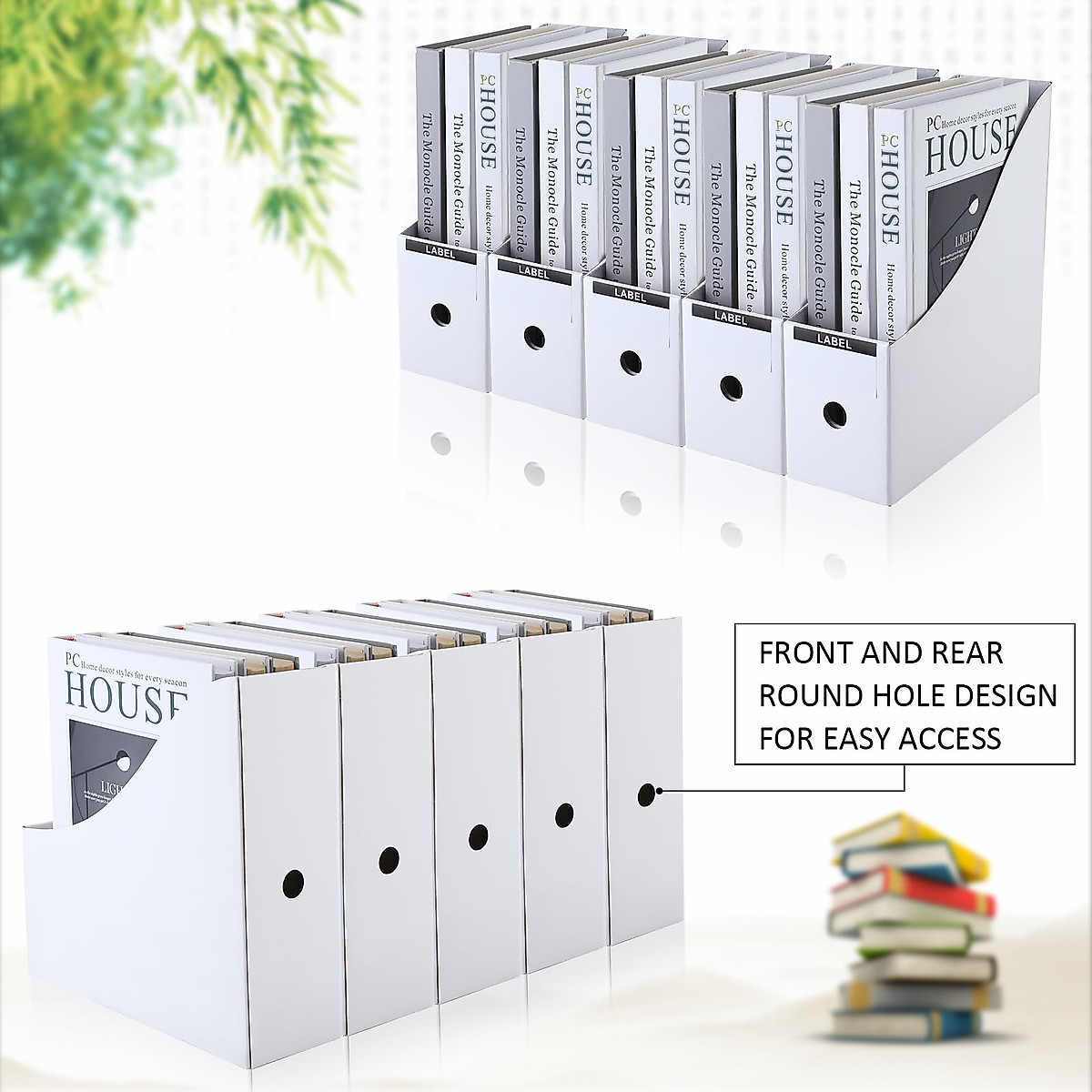 50 Pcs Cardboard Magazine Holder Magazine File Holder Magazine Storage Box Document Magazine File Organizer with 50 Pcs Labels for School Office Home Supplies (White)