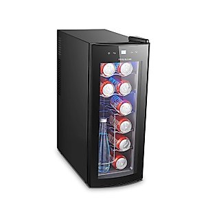FRIGIDAIRE EFRW1225AMZ EFRW1225 Wine & Beverage Cooler with Curved Glass Door-12 Drinks Fridge, Digital Control, Ideal for Home, DC Rated for Use with Car Cord or AC Adapter, Black, 12-bottle