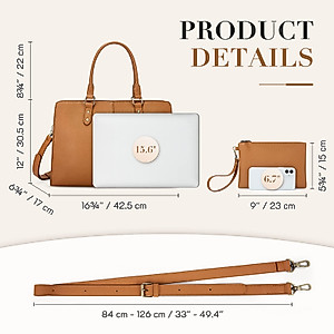 ECOSUSI Laptop Tote Bag Laptop Bag 15.6 inch Work Shoulder Briefcase Computer Messenger with Clutch Satchel Handbag 2 PCS Set (Brown)