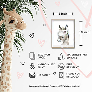 Designs by Maria Inc. Set of 4 UNFRAMED Farm animal kids nursery decor | Cute animal pictures | Animal posters safari wall decor | Farm Animal with Floral Crown Wall Art | Farmhouse Artwork (8"x10")