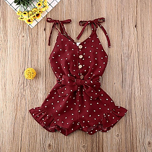 Toddler Kid Baby Girl Strap Sleeveless Romper Halter Heart Jumpsuit Bodysuit Shorts Overalls Summer Outfits Set (Black,1-2T)