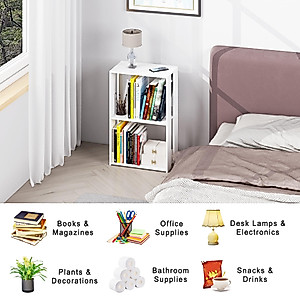 POBOMULI 3-Tier End Table, White Side Table for Small Space Modern Bookshelf Storage Organizer, Narrow Nightstand Bookcase Display Shelf for Bedroom, Living Room, Home Office(24.4" H)