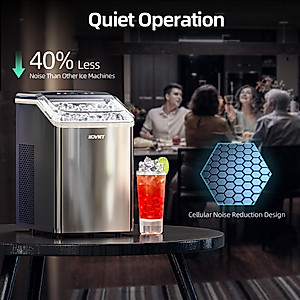 KOVIET Nugget Ice Maker Countertop, 40lbs/24H Tooth-Friendly Soft Chewable Pebble Ice Machine, Self-Cleaning with Drainpipe, Crushed Pellet Ice Makers for Home Kitchen Party, Stainless Steel