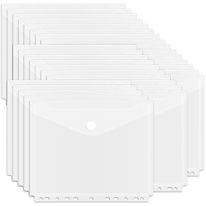 EOOUT 30Pcs Binder Pocket, Binder Organizer, 11 Holes Clear Poly Binder Envelope with Hook and Loop Closure, Plastic Binder Folders for School and Office Supplies, Letter Size