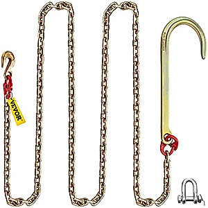 VEVOR J Hook Chain, 5/16 in x 10 ft Tow Chain Bridle, Grade 80 J Hook Transport Chain, 9260 Lbs Break Strength with J Hook & Grab Hook, Tow Hooks for Trucks, Heavy Duty J Hook and Chain Shorteners