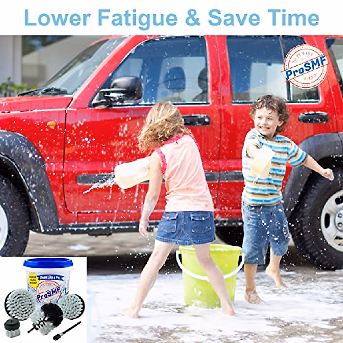 ProSMF Drill Brush Set Car Detailing - Scrub Brush for Drill - Power Scrubber Drill Brush Attachments - Tires - Wheel - Rim - Glass - Carpet - Upholstery - Automotive - Detail - Soft White Bristles