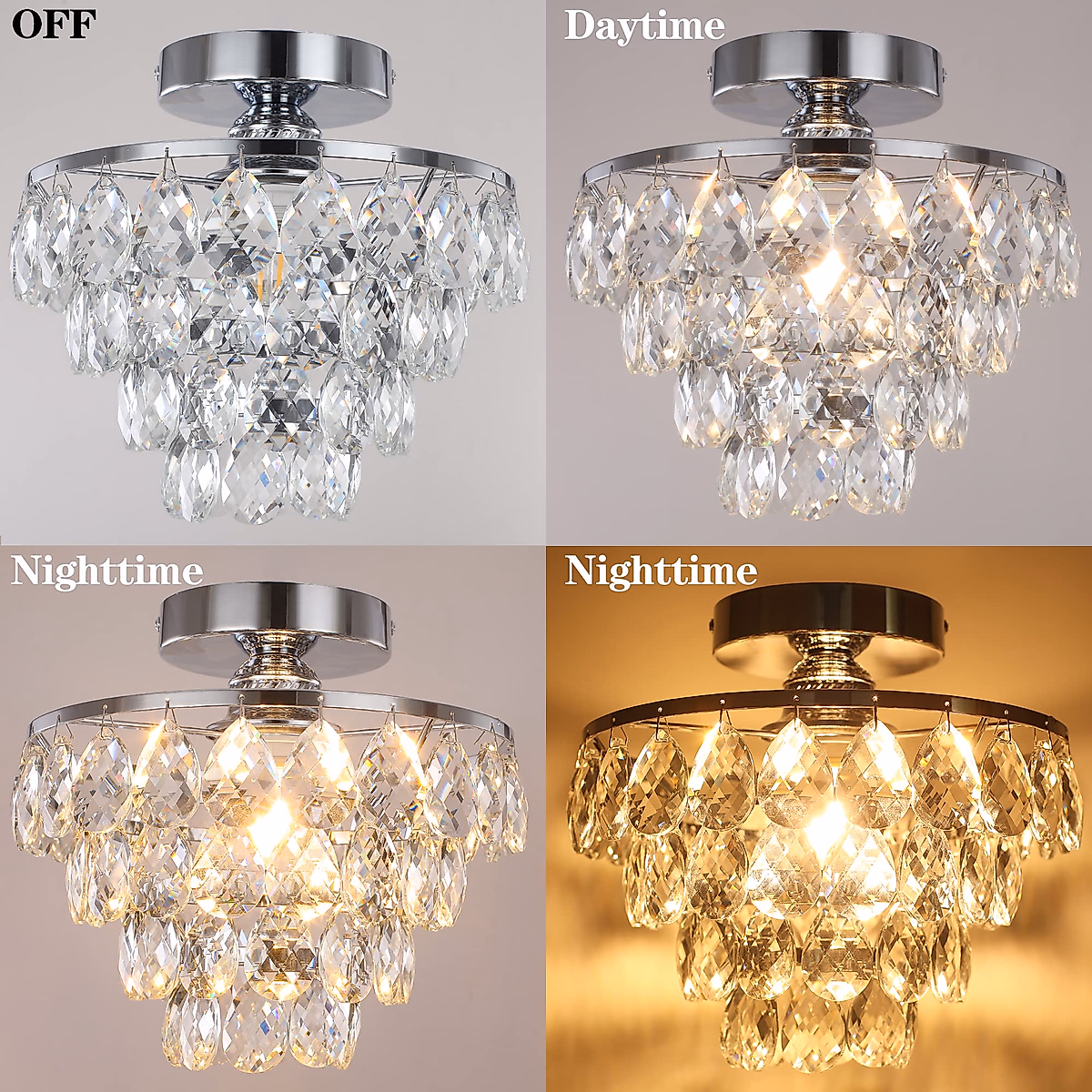Luupyia Mini Crystal Chandelier Ceiling Light Small, Modern Crystal Ceiling Light for Hallway Ceiling Light Fixtures Flush Mount Silver Crystal Chandelier for Bedroom Hall Living Room Hallway