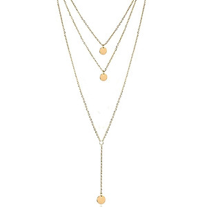 Fdesigner Fashion Layered Long Necklace Coin Pendant Necklace Chain Charm Necklace Jewelry for Women Over 15 years old