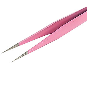 Gaweb Tweezers, Stainless Steel False Eyelashes Home Tool Bend Straight Lashes Applicator Clip - Pink Bend