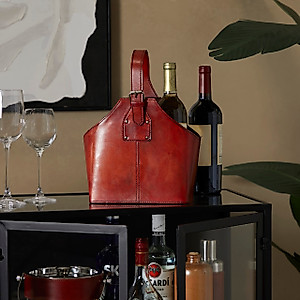Deco 79 Leather 2 Bottle Wine Holder with Carrying Handle, 12" x 6" x 13", Red