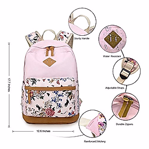 Goodking Teen Girls School Backpack Kids Bookbag Set with Lunch Box and Pencil Case College Bookbag Laptop Backpack Travel Daypack, Pink