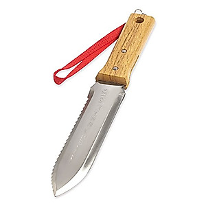 Nisaku NJP651 Hori Weeding & Digging Knife-Hardened HRC58 Edition, Authentic Tomita (Est. 1960) Japanese Stainless Steel, 7.25" Blade, Wood Handle, w/Premium Leather Sheath