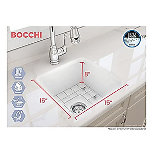 BOCCHI Sotto Dual-Mount Fireclay 18 in. Single Bowl Bar Sink with Protective Bottom Grid and Strainer in White