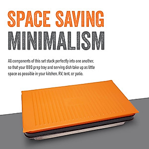 Food Prep BBQ Tray - The Yukon Glory™ Grill Prep Trays Include Plastic Marinade Container for Marinating Meat & Stainless Steel Serving Platter for All Your Grilled Barbecue - BBQ Prep 'N Serve™ Set