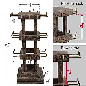 Ikee Design Wood Rotating Jewelry Display Stand Tower,Spinning Keychain Display Stand,36 Hooks Spinning Necklace, Bracelet, Earring Rack for Vendor, Coffee Color