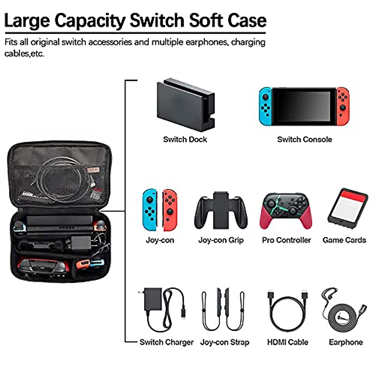 Horloy Mykit Carrying Case Compatible with Nintendo Switch Bag Portable Soft Travel All Protective Case Large Space Storage Bag for Nintendo Switch Lite & Accessories with Shoulder Strap Coffee Gray