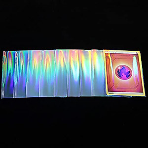 Black Lotus 100CT Double Side Foil Gemstone Rainbow Laser Flashing Card Sleeves Trading Cards Shield Magic Card Protector Holographic Flashing Protective Idol Cover (Rainbow 65x90mm)