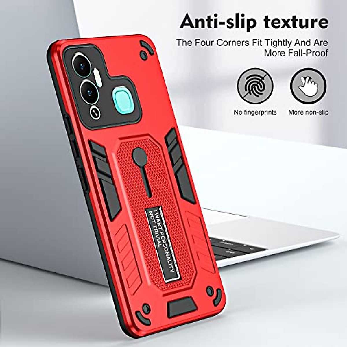 Back Case Cover Case for Infinix Hot 12 Play, for Infinix Hot 12 Play Case Heavy Duty Shock Absorption Full Body Protective Case TPU Rubber and Hard PC Phone Case Cover with Retractable hand strap Cas