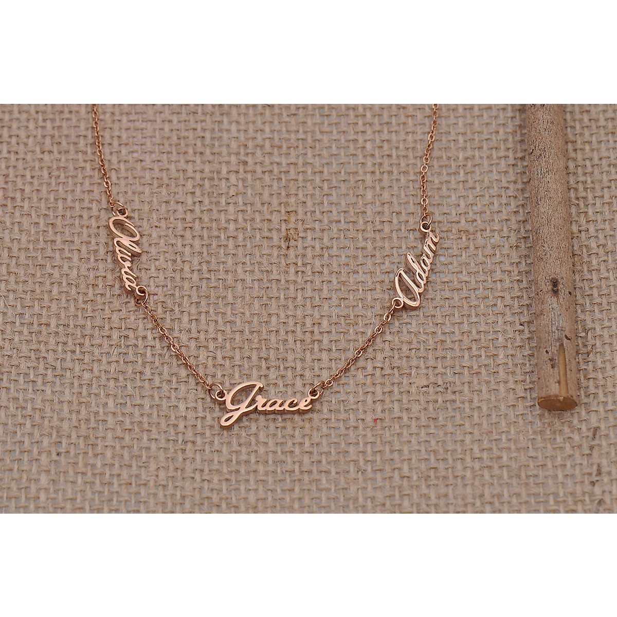 GR35Z9 Custom 3 Name Necklace Personalized 18k Gold Plated Monogram Initial Womens Necklace