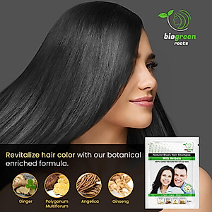 BIOGREEN ROOTS Ammonia-Free Herbal Hair Shampoo - Effectively Covers Gray Hair for Men and Women - Natural Color and Herbal Nourishment - No Stain on Skin - Natural Black (10 sachets x 25 ml)