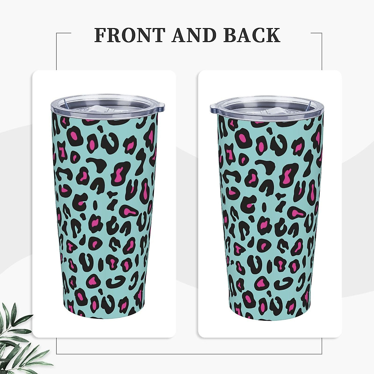 JASROTAO Blue Pink Leopard Tumbler,Leopard 20oz Stainless Steel Insulated Travel Tumbler,Travel Coffee Mug with Lid and Straw Water Bottle Drink Tumbler Cups Gifts for Women Men Lovers