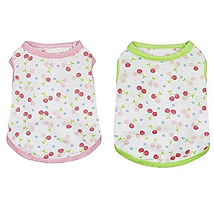Dog Clothes, 2 Pack Dog Shirts Strawberry Cherry Pattern Lovely Summer Puppy T-Shirt Cat Vest Shirts for Cats Small Dogs (XS:Cherry)