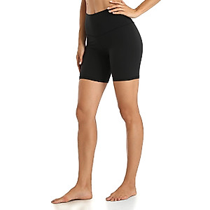 YUNOGA Women's High Waisted Yoga Short 6" Inseam Workout Athletic Biker Shorts (S, Black)
