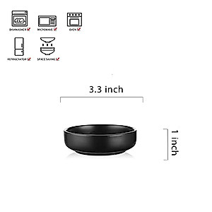Selamica Ceramic 3.3 Inch Soy Sauce Dish Dipping Bowls Side Dishes Small Appetizer Pinch Bowls for Condiments, Sushi, Ketchup, BBQ-Set of 6(Matte Black)