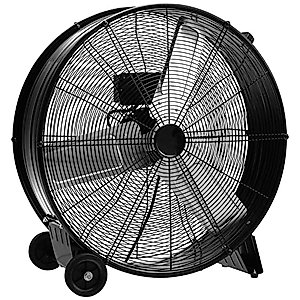 COSTWAY Industrial Drum Fan, 24 Inch 3-Speed Barrel High-Velocity Air Circulator Fan with Built-in Wheels & Aluminum Blades, Portable Heavy-Duty Metal Floor Fan for Garage, Warehouse, Workshop, Black