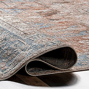 nuLOOM Harriet Vintage Medallion Fringe Area Rug - 5 Round Area Rug Traditional Blue/Multicolor Rugs for Living Room Bedroom Dining Room Kitchen