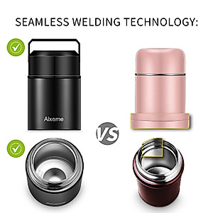 Alxeme Food Jar Vacuum Insulated Lunch Container Wide Mouth Bento Box with Leak Proof Cap 27OZ Stainless Steel Hot Food Meal Carrier with Spoon & Handle for Kids/Adult Food Flask - Black