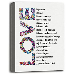 Canvas Wall Art Love is Patient Love is Kind 1 Corinthians 13:4-8, Inspirational Canvas Prints Poster Living Room Bedroom Home Wall Art Decor, Hanging Wall Decor, Gift for Christian 12x15