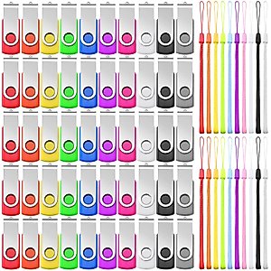 50 Pack 2GB Flash Drives Bulk USB 2.0 USB Gig Stick USB Flash Memory Storage Device with Lanyard Set Swivel Thumb Gig Stick for Data Storage Backup Transport Migration, Mixed 10 Color