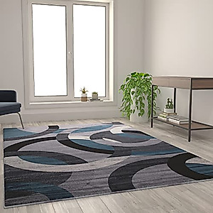 Flash Furniture Harken Collection 6' x 9' Geometric Area Rug - Black and Gray Olefin Facing - Jute Backing - Living Room or Bedroom