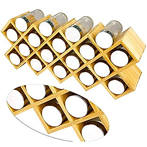 Criss-Cross 18-Jar Bamboo Countertop Spice Rack Organizer, Kitchen Cabinet Cupboard Wall Mount Door Spice Storage, Fit for Round and Square Spice Bottles, Free Standing for Counter, Cabinet or Drawers