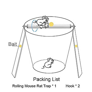StarRoad PVC high-Speed Rolling Mouse Trap Bucket Mousetrap Continuous Capture Log Catch Mice Rat Traps Include No Need Drilling Required Fit 5 Gallon Buckets (White)