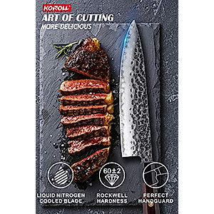 KONOLL 8 Inch Chef Knife 3 layer 9CR18MOV clad steel Forged Handmade, Ebonywood handle Gyuto kitchen Knife (Chef Knife 8-Inch)