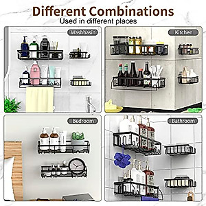 5 Pack Shower Caddy, Shower Shelf for Inside Shower, Bathroom Shower Organizer, Self Adhesive Shower Shelves, No Drilling Shower Rack Shower Storage with 20 Hooks, 2 Soap Holder, 1 Hanging Rod (Black)