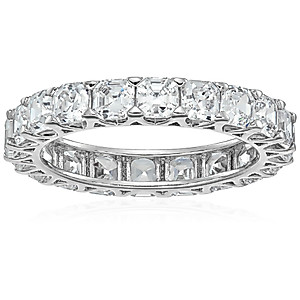 Amazon Essentials Platinum-Plated Sterling Silver Infinite Elements Cubic Zirconia Asscher-cut Eternity Band Ring, Size 6, (previously Amazon Collection)