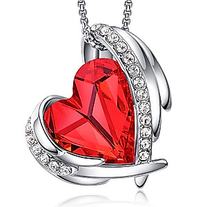 CDE Love Heart Pendant Necklaces for Women Silver Tone Rose Gold Tone Birthstone Christmas Jewelry Gifts for Women Birthday/Anniversary Day/Valentine's Day (Crystals, White Gold Plated-01 & 07-January & July Ruby Red Siam Garnet)